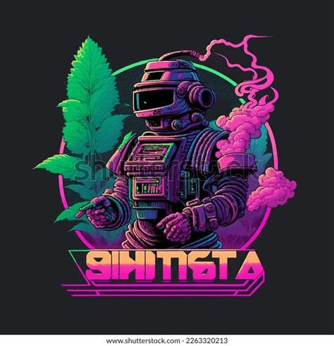 Weedbot Logo 80s Synthwave Style 10 Stock Vector Royalty Free