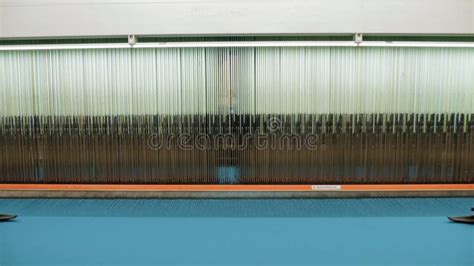 Textile Factory Weaving Close Up Shot Of Automated Weaving Machine Parts In Working Textile