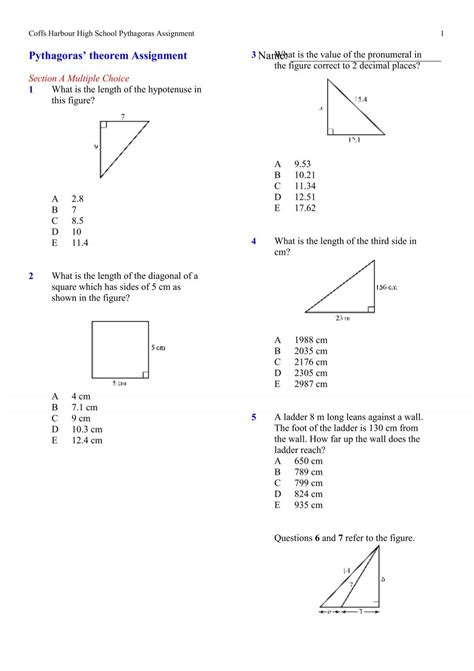 Pythagoras Theorem Assignment Name