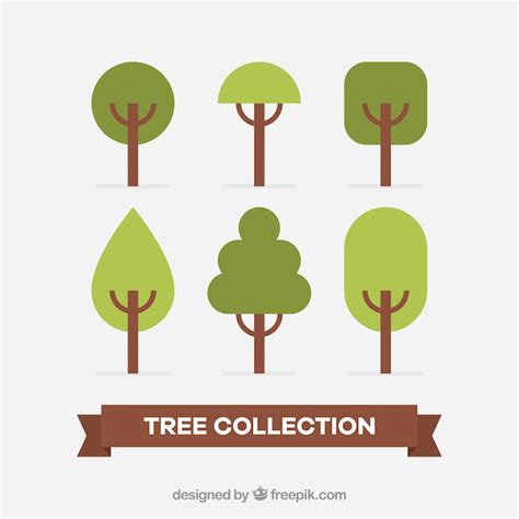 Free Vector Set Of Trees In Flat Style