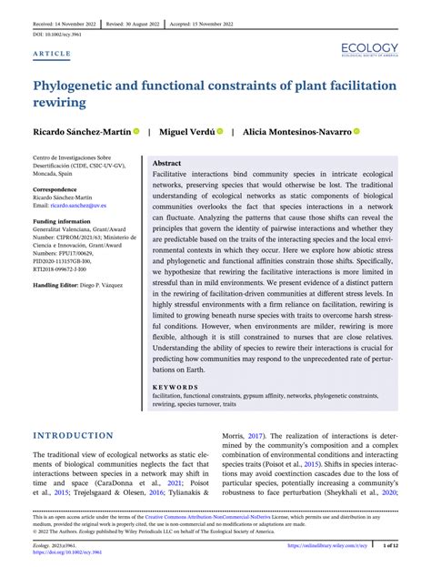 Pdf Phylogenetic And Functional Constraints Of Plant Facilitation