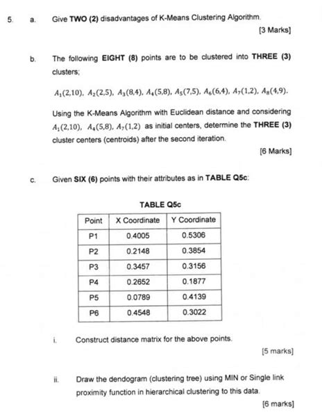 Solved 5 A Give Two 2 Disadvantages Of K Means