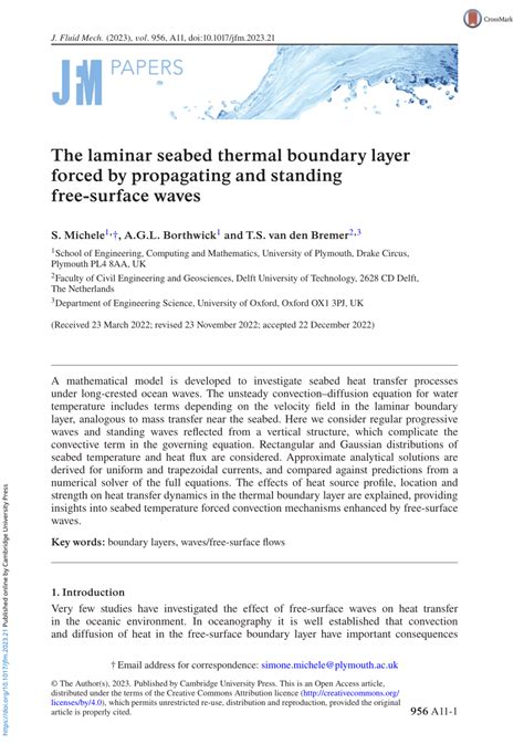 Pdf The Laminar Seabed Thermal Boundary Layer Forced By Propagating