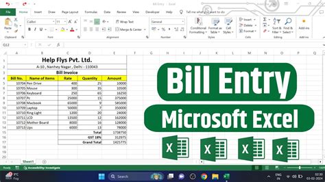 how to entry bill in microsoft excel bill entry in ms excel billing