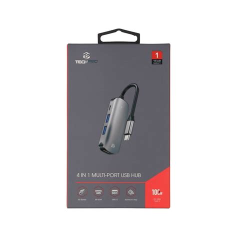 TECHPRO 4 In 1 USB Type C Hub Multifunction Converter Grey Education Studio7