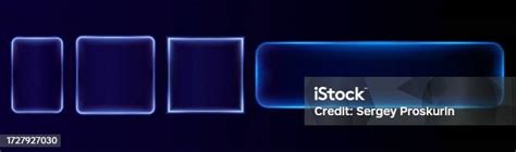 미래 지향적인 네온 프레임 컬렉션 기술 배경 어두운 배경에 빛나는 파란색 유리 직사각형 정사각형 및 원형 프레임 세트 네온 불빛 스크린 0명에 대한 스톡 벡터 아트 및 기타