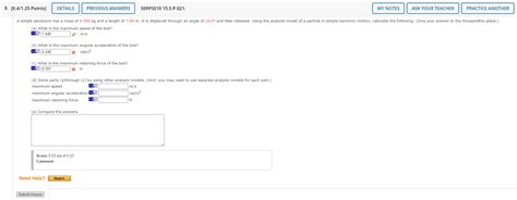 Solved A What Is The Maximum Speed Of The Bob 40 Ms