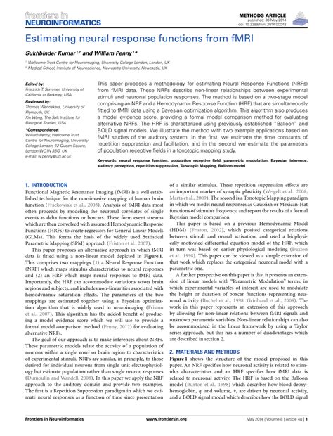 Pdf Estimating Neural Response Functions From Fmri