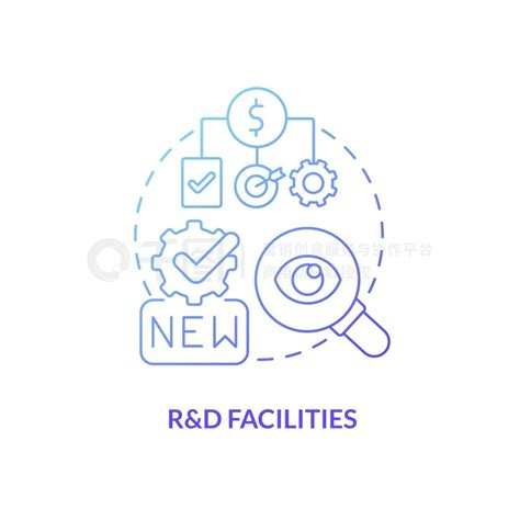 插图网页ui 研究和开发设施蓝色渐变概念图标。印度的商业环境抽象思想细线插图。孤立的轮廓图。使用 Roboto Medium、myriad Pro Bold 字体。研究和开发设施蓝色渐变概念