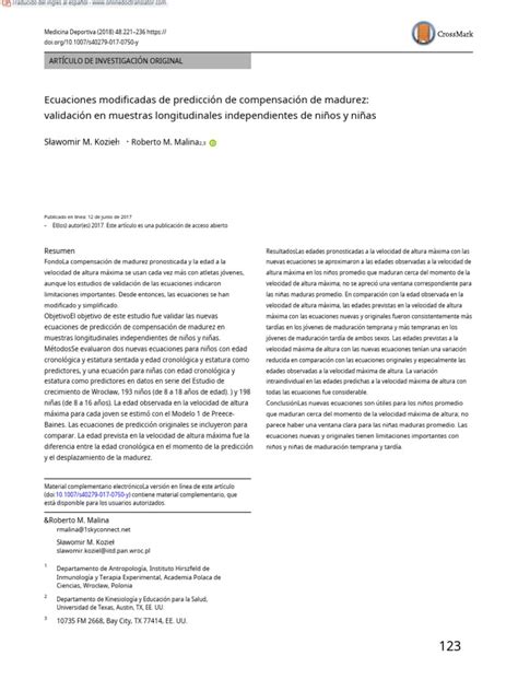 kozieł modified maturity offset prediction 2308 en es pdf