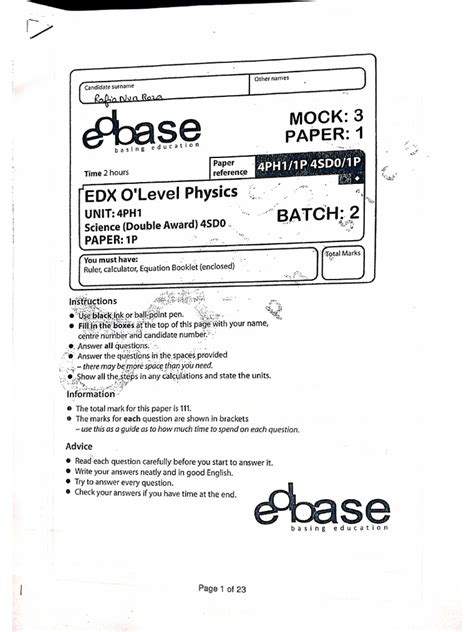 Physics Mock 3 P1 Pdf