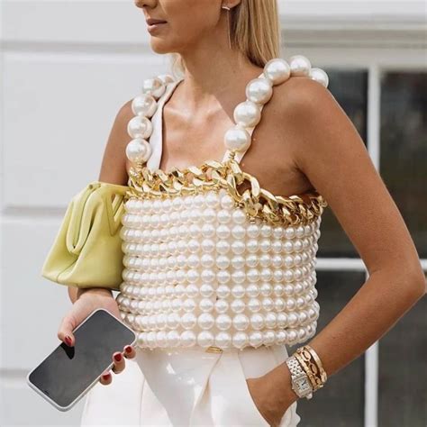 진주 바디 체인 수제 진주 탑 럭셔리 패션 구슬 조끼 Aliexpress