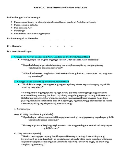Kab Scout Investiture Program And Script Pdf