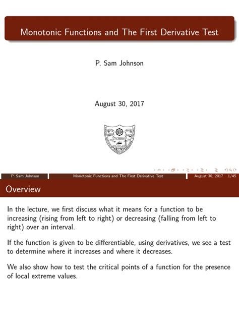 Monotonic Functions And The First Derivative Test Pdf Maxima And Minima Monotonic Function