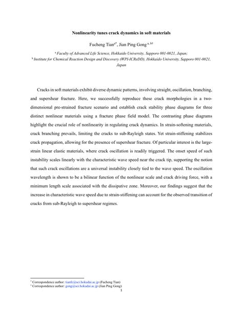 Pdf Nonlinearity Tunes Crack Dynamics In Soft Materials