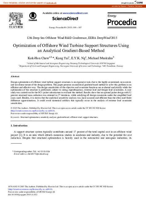 Pdf Optimization Of Offshore Wind Turbine Support Structures Using An Analytical Gradient