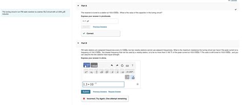 Solved Part A The Tuning Circuit In An FM Radio Receiver Is Chegg Com