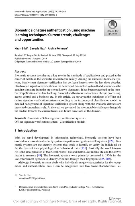 Biometric Signature Authentication Using Machine Learning Techniques Current Trends Challenges