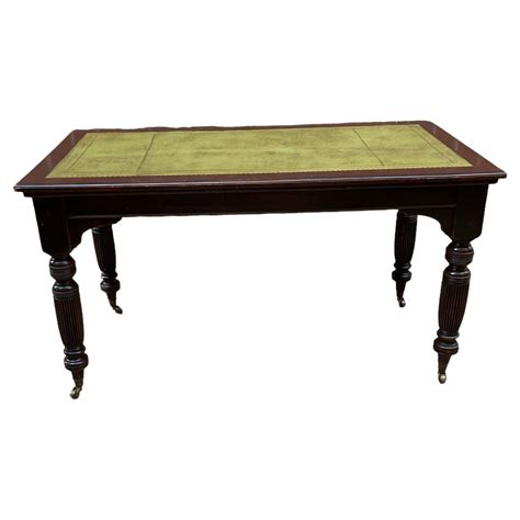 Victorian Library Or Writing Table Mahogany Wood Fluted Carved Legs On Casters At 1stdibs
