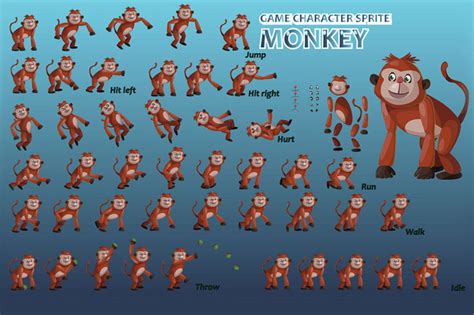 Monkey Character Sprite By Free Game Assets GUI Sprite Tilesets