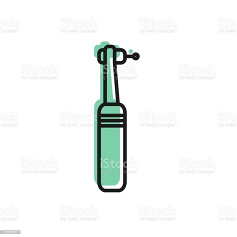 흰색 배경에 격리 된 검은 선 치아 드릴 아이콘입니다 드릴링 및 연삭 공구용 치과 용 핸드피스 의료 기기 벡터 일러스트레이션 거울에 대한 스톡 벡터 아트 및 기타 이미지