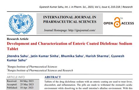 Development And Characterization Of Enteric Coated Diclofenac Sodium Tablet