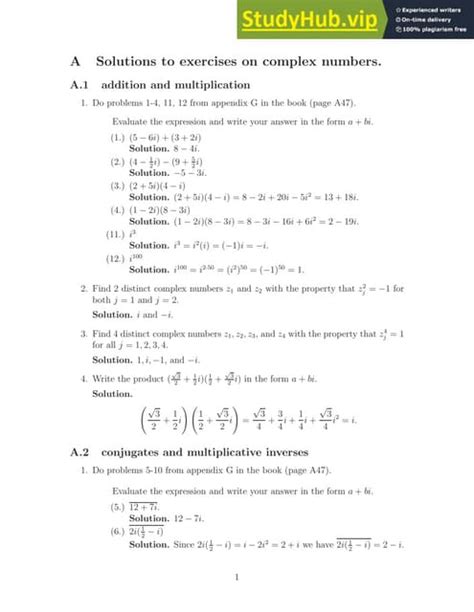 A Solutions To Exercises On Complex Numbers Pdf