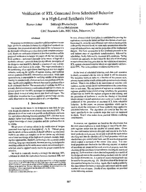 Pdf Verification Of Rtl Generated From Scheduled Behavior In A High Level Synthesis Flow