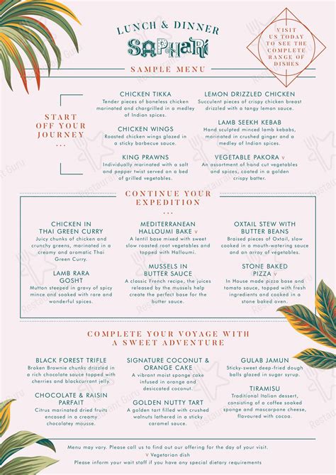 Menu At Saphari Restaurant Oldbury Wolverhampton Rd