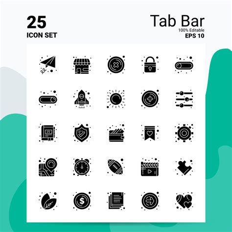 25 Tab Bar Icon Set 100 Editable Eps 10 Files Business Logo Concept Ideas Solid Glyph Icon