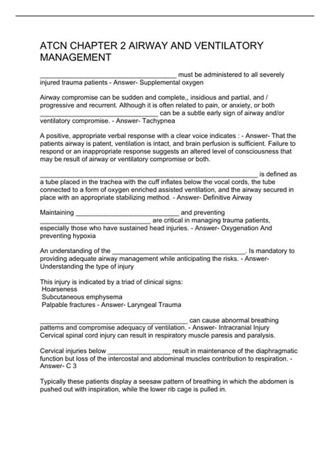 Atcn Chapter 2 Airway And Ventilatory Management Atcn Stuvia Us