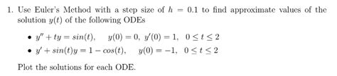 Solved 1 Use Euler S Method With A Step Size Of H 0 1 To Chegg Com