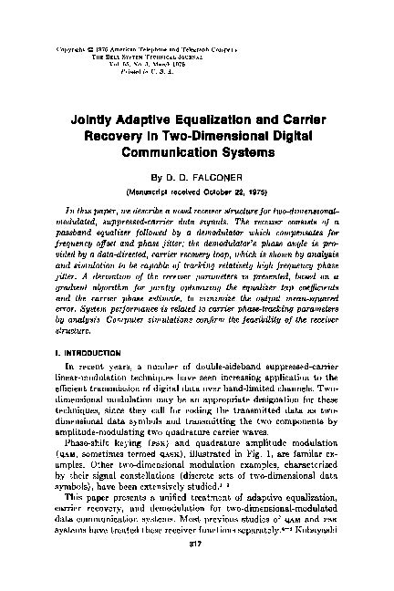 Pdf Jointly Adaptive Equalization And Carrier Recovery In Two Dimensional Digital