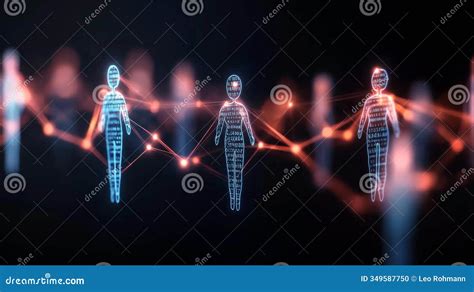 Digital Visualization Of Interconnected Human Holograms Holding Hands