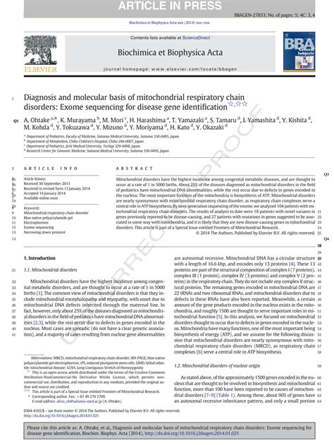 Solution Diagnosis And Molecular Basis Of Mitochondrial Respiratory Chain Disorders Exome