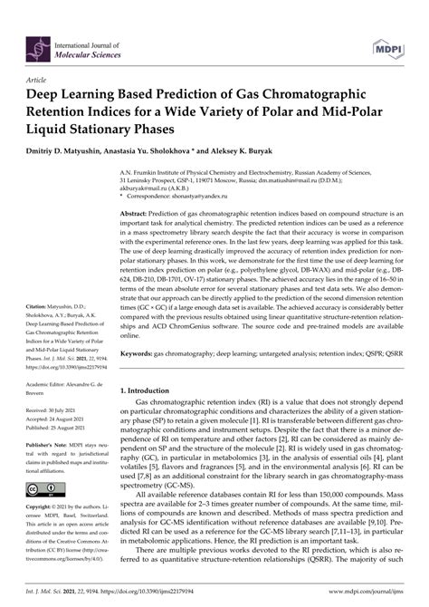 Pdf Deep Learning Based Prediction Of Gas Chromatographic Retention Indices For A Wide Variety