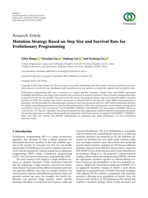 pdf mutation strategy based on step size and survival rate for
