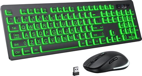 Large Print Wireless Keyboard And Mouse 7 Colors Backlit