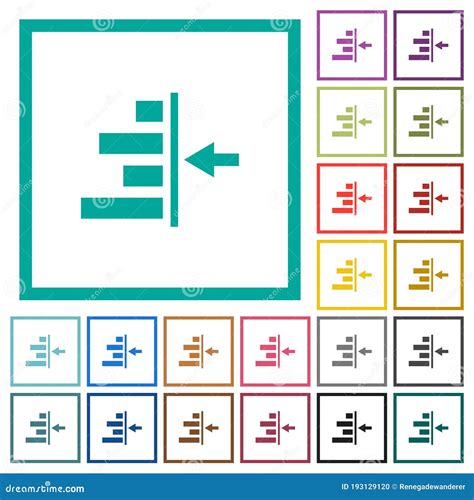 Increase Right Indentation Of Content Flat Color Icons With Quadrant Frames Stock Vector
