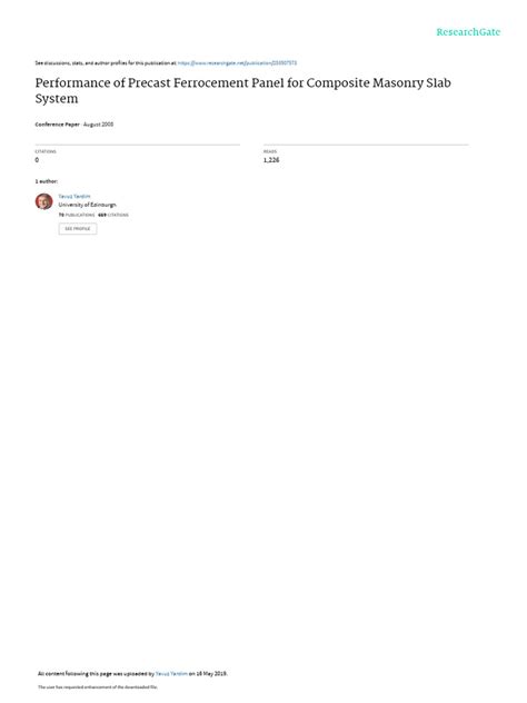 Performance Of Precast Ferro Cement Panel For Composite Pdf