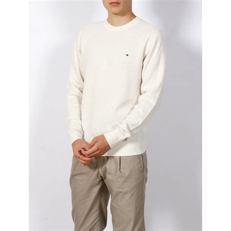 Pull Interlaced Structure Blanc Homme Tommy Hilfiger Wimod
