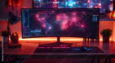Advanced Global Cybersecurity Command Center High Tech Workspace With