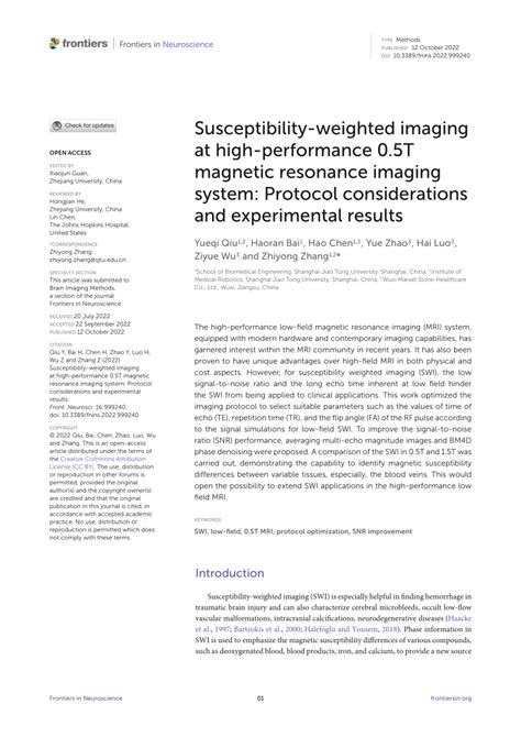 Pdf Susceptibility Weighted Imaging At High Performance 05t Magnetic
