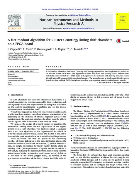 Pdf A Fast Readout Algorithm For Cluster Countingtiming Drift Chambers On A Fpga Board