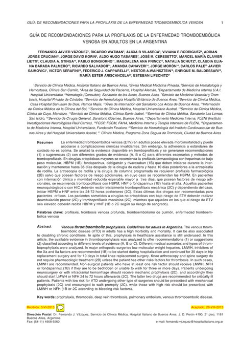 Pdf Venous Thromboprophylaxis Guidelines For Adults In Argentina