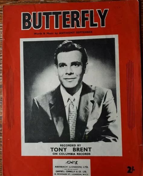 Vintage Piano Sheet Music Butterfly Tony Brent With Lyrics And Guitar