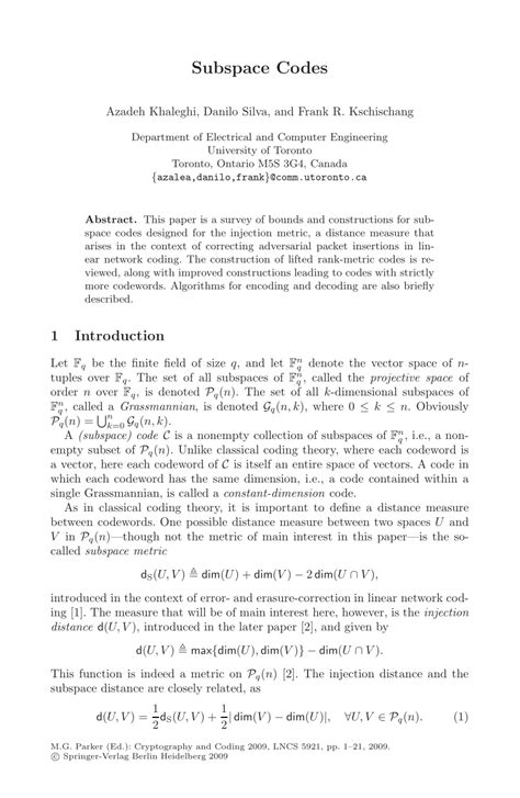 Pdf Subspace Codes
