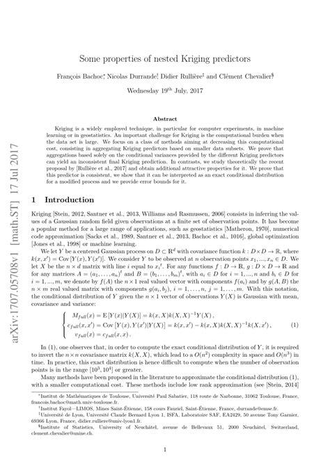Pdf Some Properties Of Nested Kriging Predictors