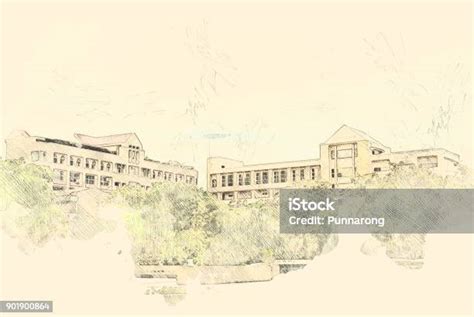 수채화 그림 배경에 자본에 아름 다운 건물을 추상화 합니다 예술 디지털 일러스트 브러쉬에 도시입니다 갈색에 대한 스톡 사진 및