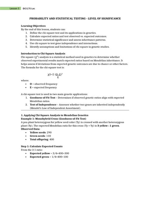Lesson 6 Chi Square Test Pdf Chi Squared Test Genetics